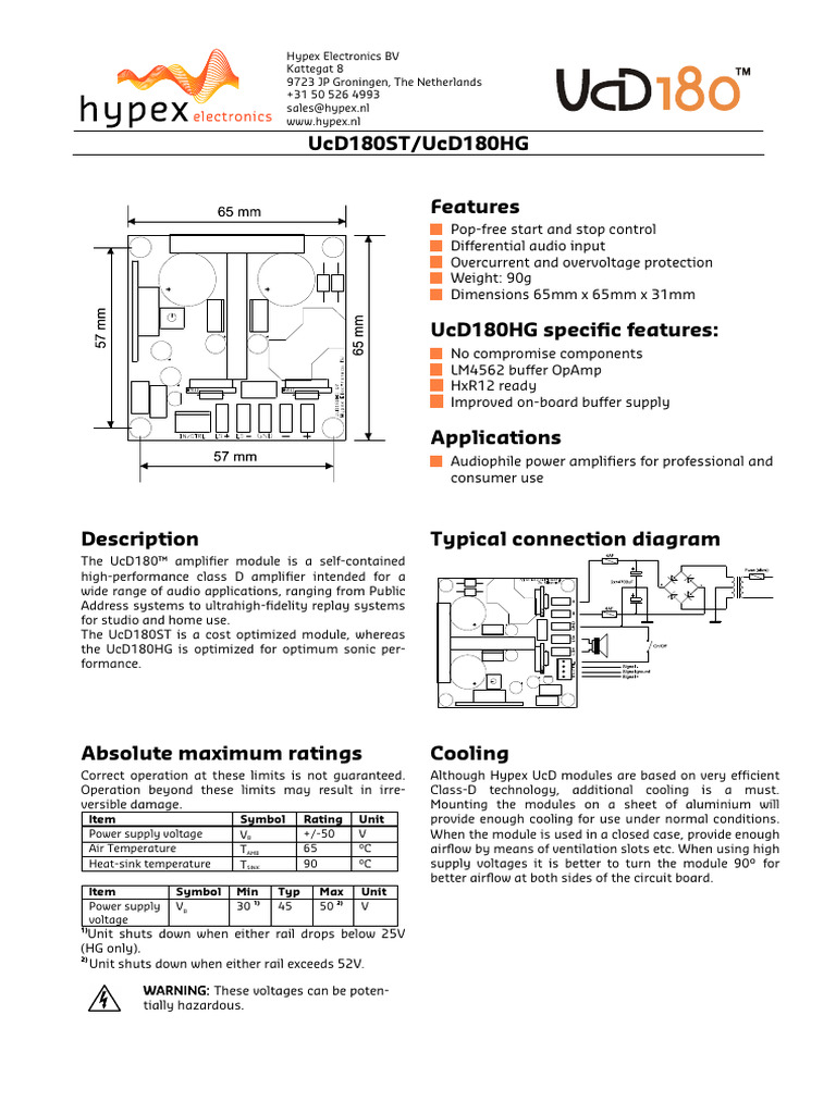 Hypex UcD180 Power Amplifier Module Datasheet | PDF | Amplifier | Power Supply