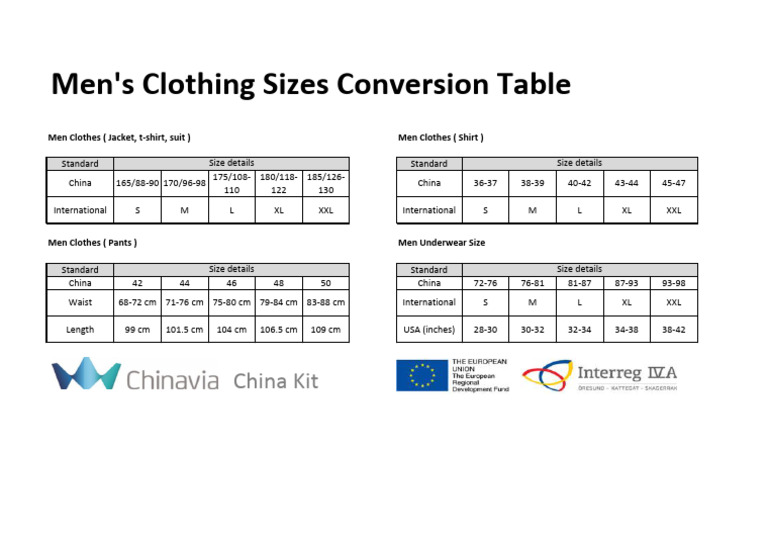 Mens Clothing Conversion Table | PDF