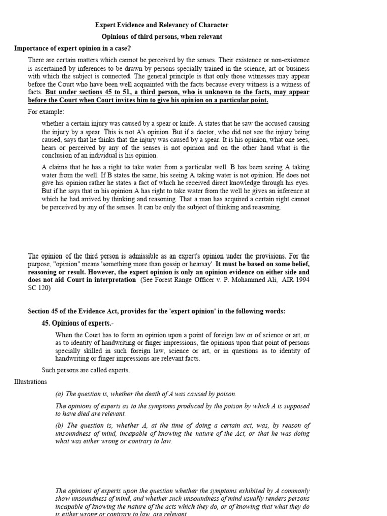 Expert Evidence and Relevancy of Character | PDF | Expert Witness ...