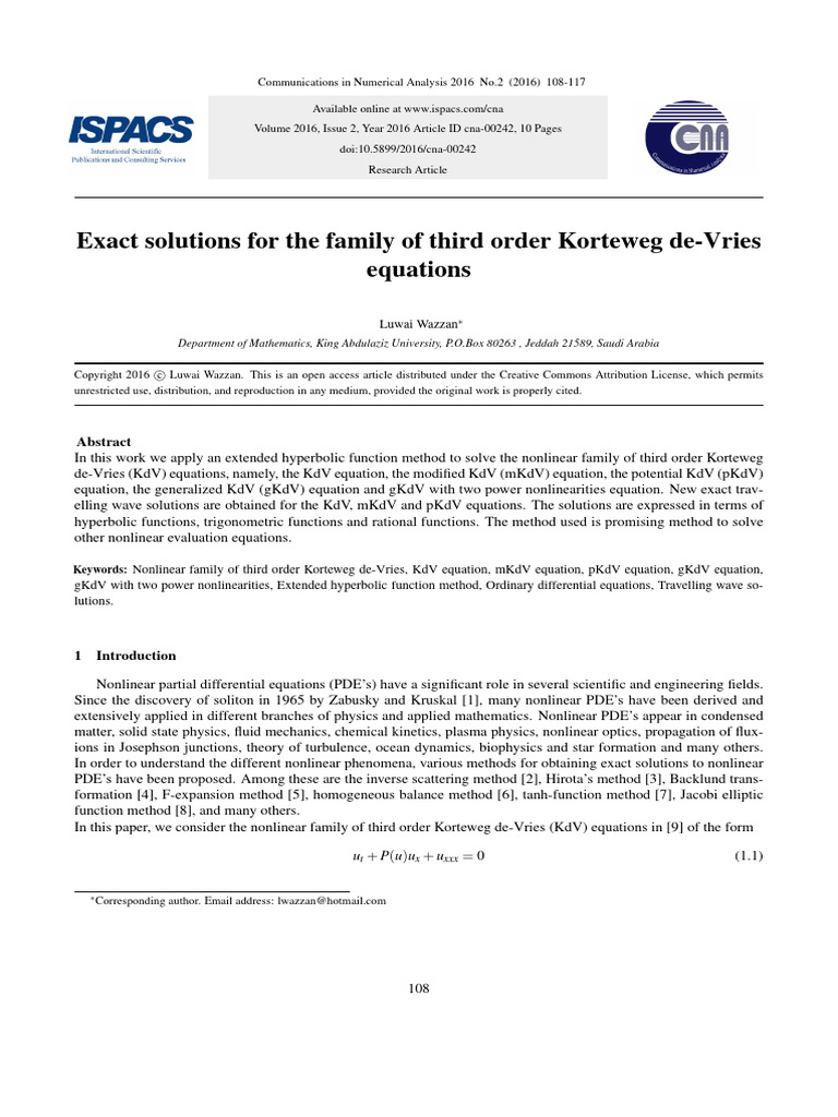 Exact Solutions For The Family of Third Order Kort | PDF | Nonlinear ...