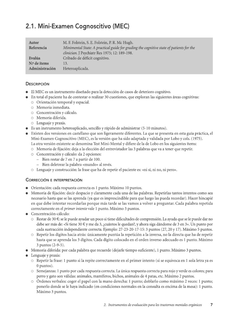 Escala Mec | PDF | Cognición | Ciencia cognitiva