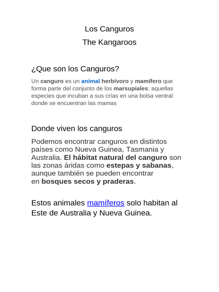 Canguros: Mamíferos Herbívoros y Marsupiales | PDF | Zoología