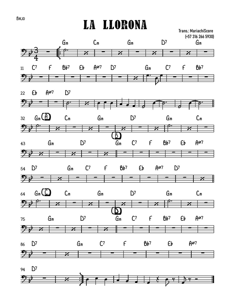 La Llorona - Guitarron - 124801 | PDF