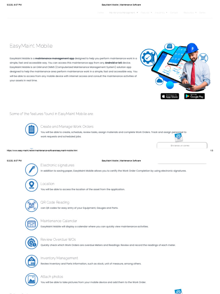 EasyMaint Mobile - Maintenance Software | PDF | Mobile App | Software