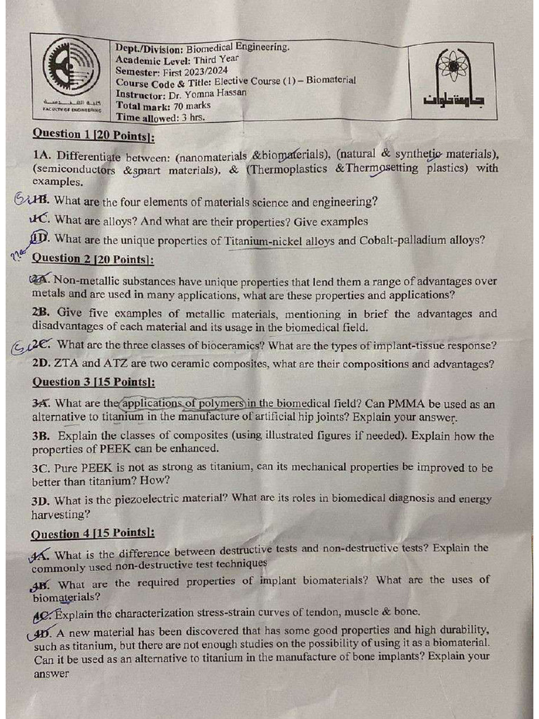 BioMaterials Final | PDF