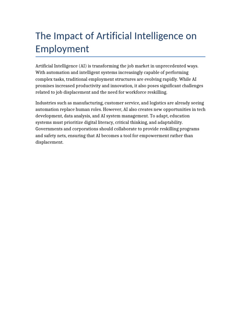 The Impact Of Artificial Intelligence On Employment Pdf