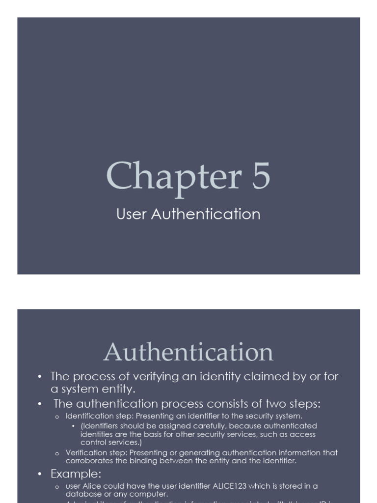 Chapter 5 - User Authentication | PDF | Password | Biometrics
