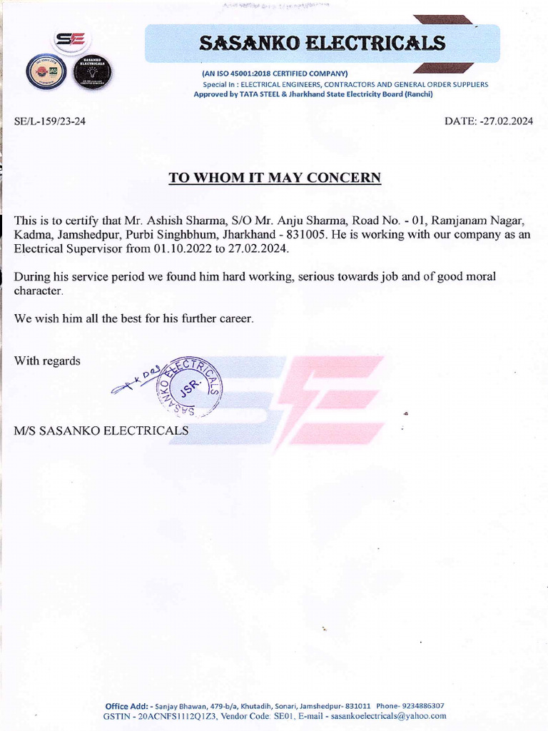 Expriance Certificate Ashish Sharma | PDF