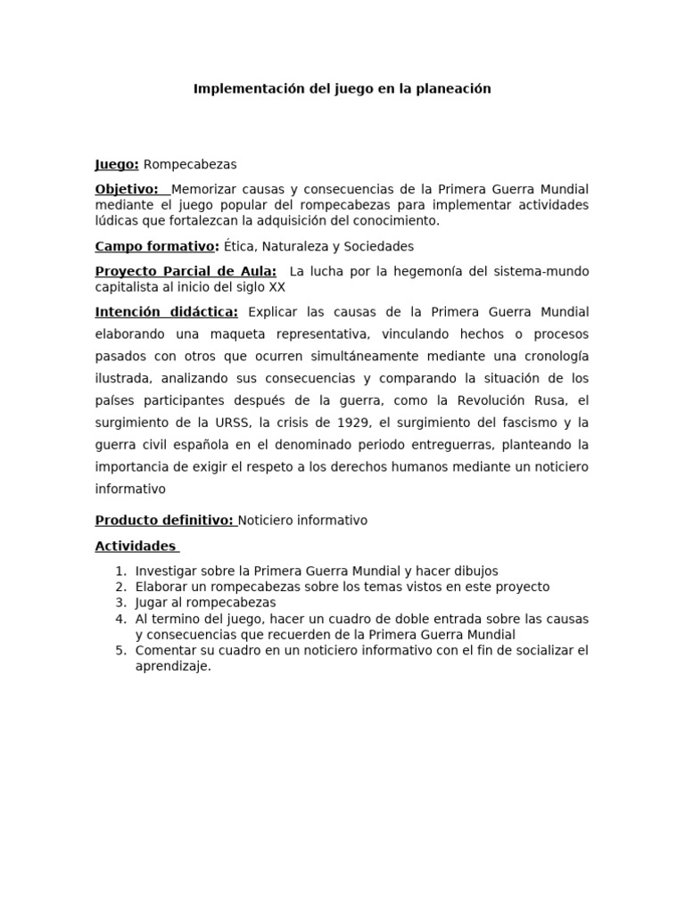 Juegos 3B | PDF | Primera Guerra Mundial | Educación en artes liberales