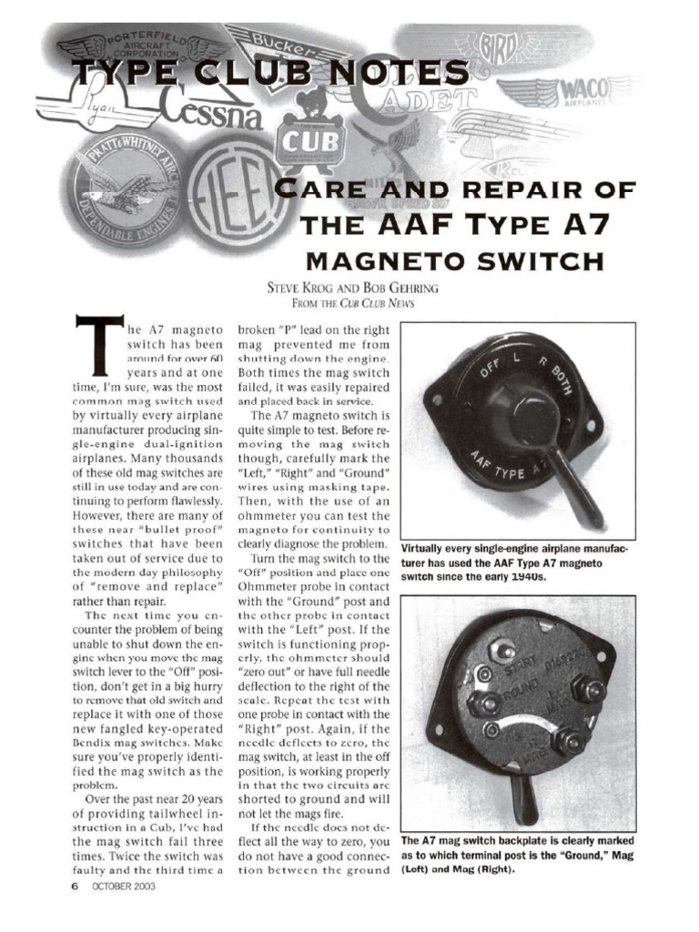 A7 Magneto Switch Overhaul Instructions | PDF