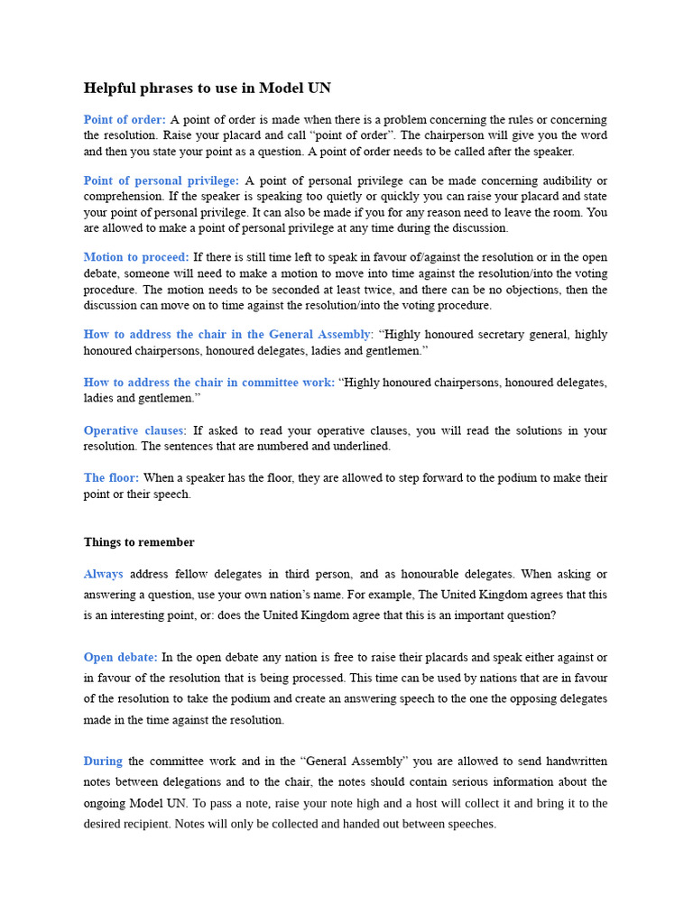 Helpful Phrases Model UN | PDF | Meetings