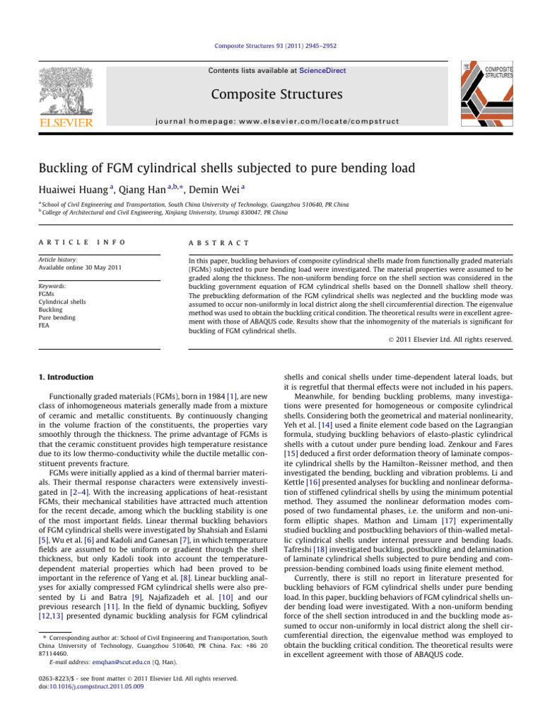 Buckling of FGM Cylindrical Shells Subjected To Pure Bending Load | PDF ...