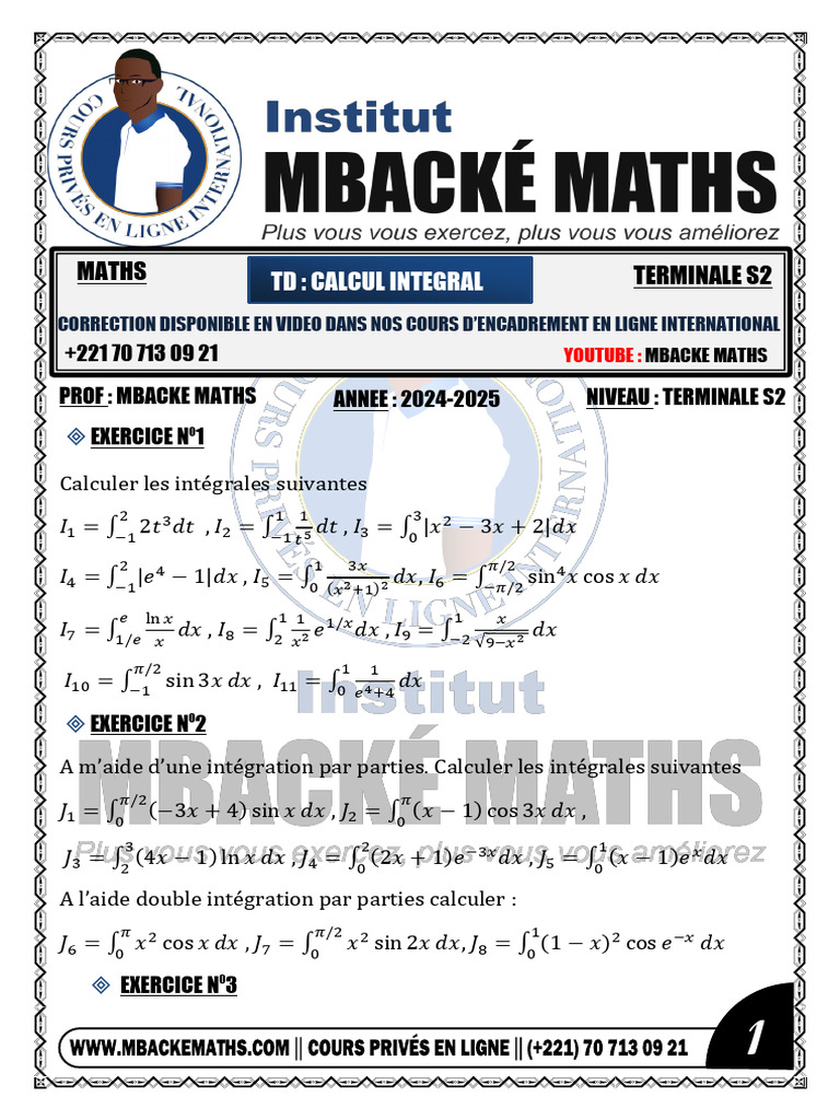 TD CALCUL INTEGRAL | PDF | Intégral | Fonction (Mathématiques)