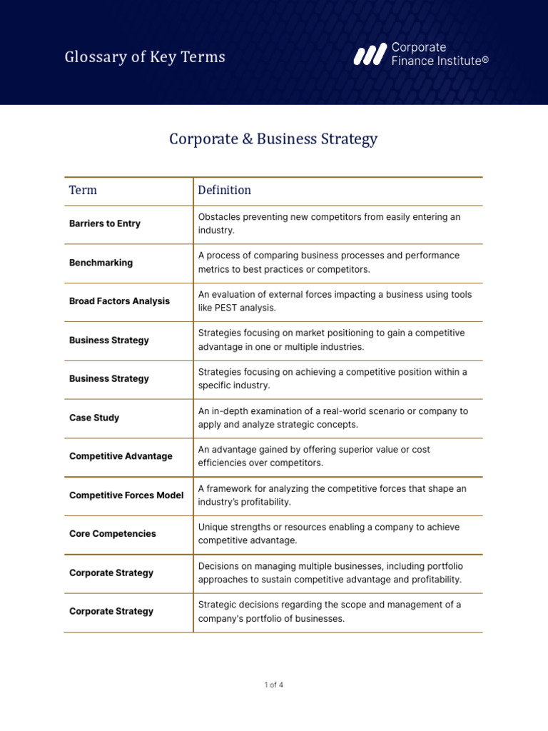 Corporate & Business Strategy - Glossary | PDF | Strategic Management ...