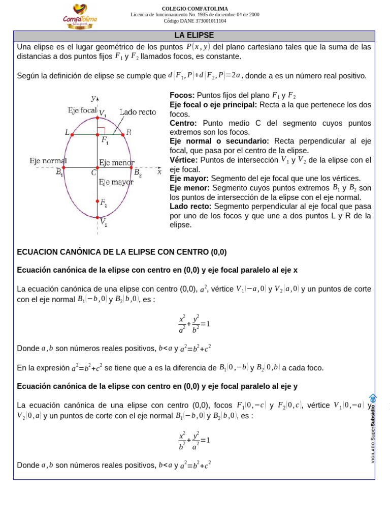 Grado 10° - La Elipse | PDF | Elipse | Geometría analítica