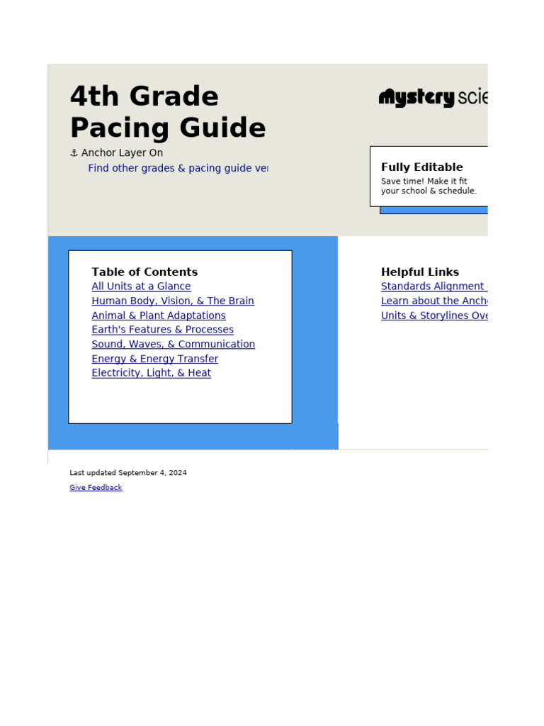 4th Grade Pacing Guide - Mystery Science - Anchor Layer ON | PDF ...