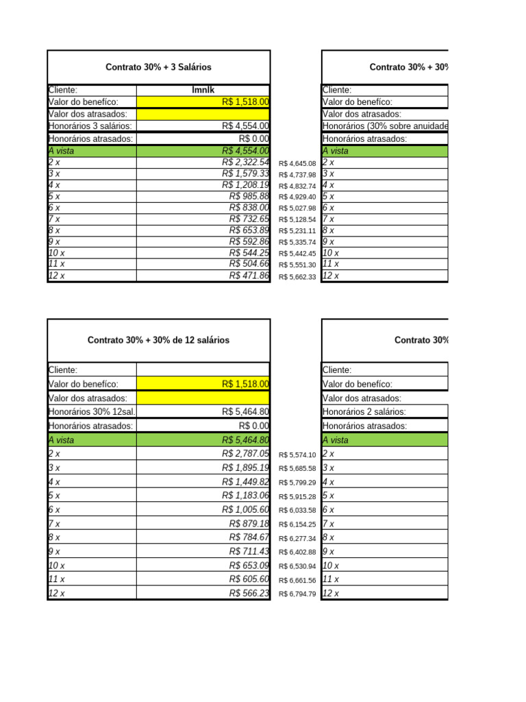 Planilha Cálculo de Honorários - Editada | PDF