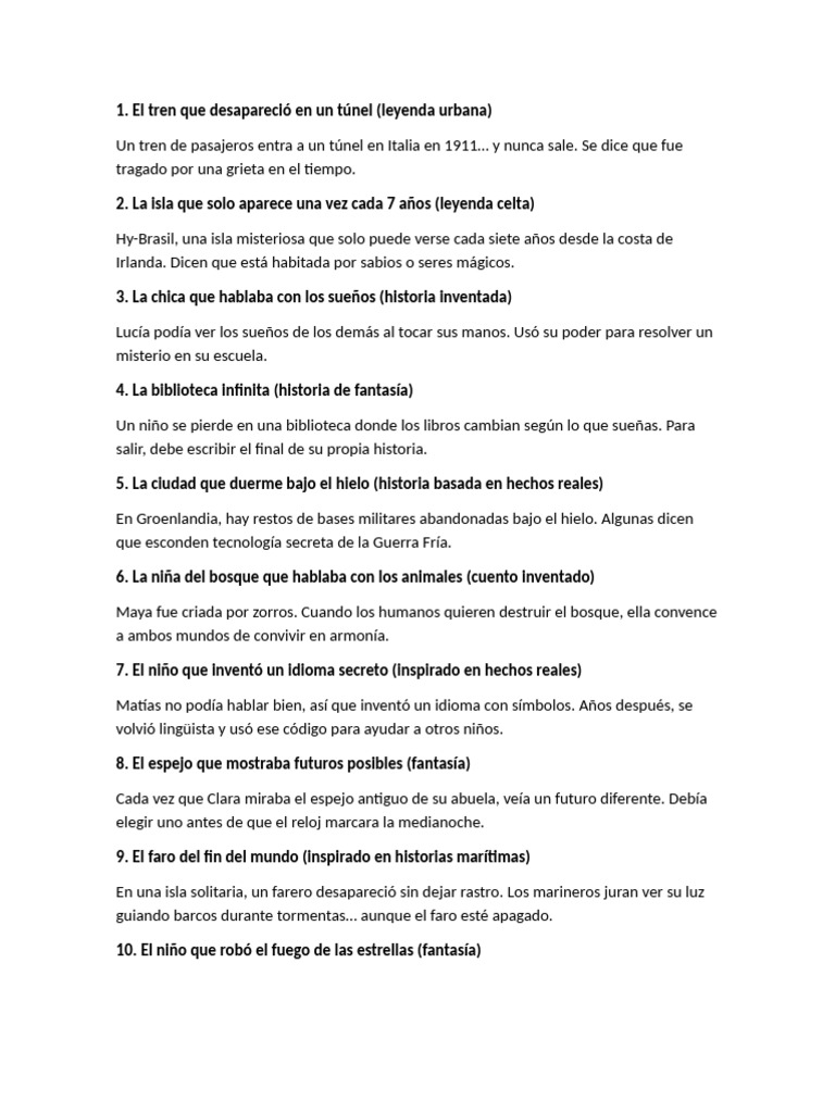 10 cuentos cortos inventados y misteriosos | PDF