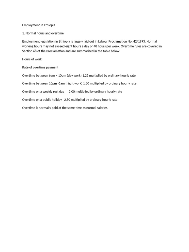 Overtime Payment Guidelines in Ethiopia | PDF