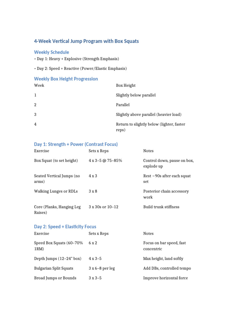 4-Week Vertical Jump Training Program | PDF