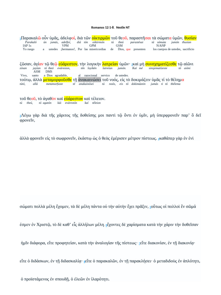 Romanos 12-1-8. Griego | PDF