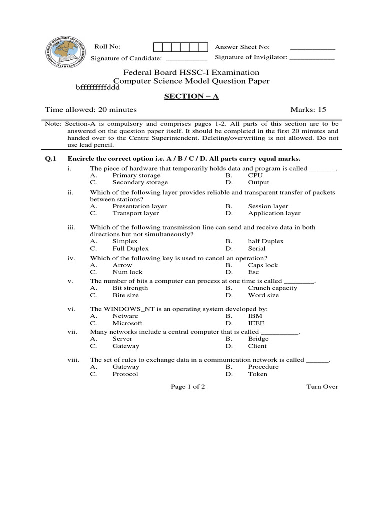 Computer Science 11th fbise paper past | PDF | Operating System ...