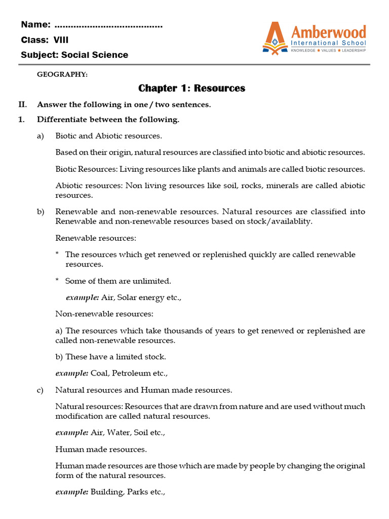 0107200724552498social VIII Chapter 1 GEO QAs | PDF | Renewable Resources | Ecosystem