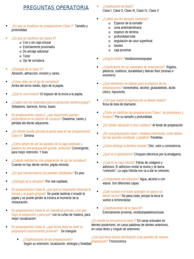 PREGUNTAS-OPERATORIA | PDF | Odontología