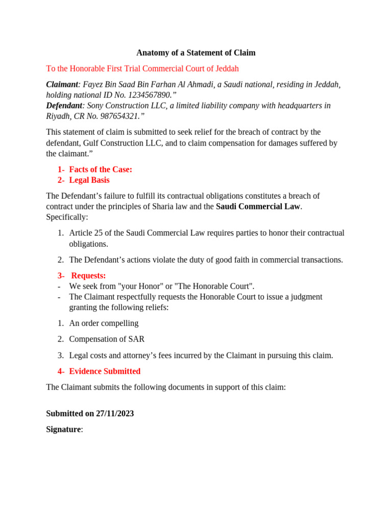 Anatomy of A Statement of Claim | PDF