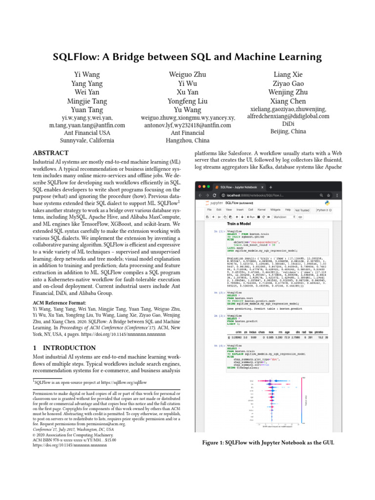 SQLFlow A Bridge Between SQL and Machine Learning | PDF | Parsing | Databases