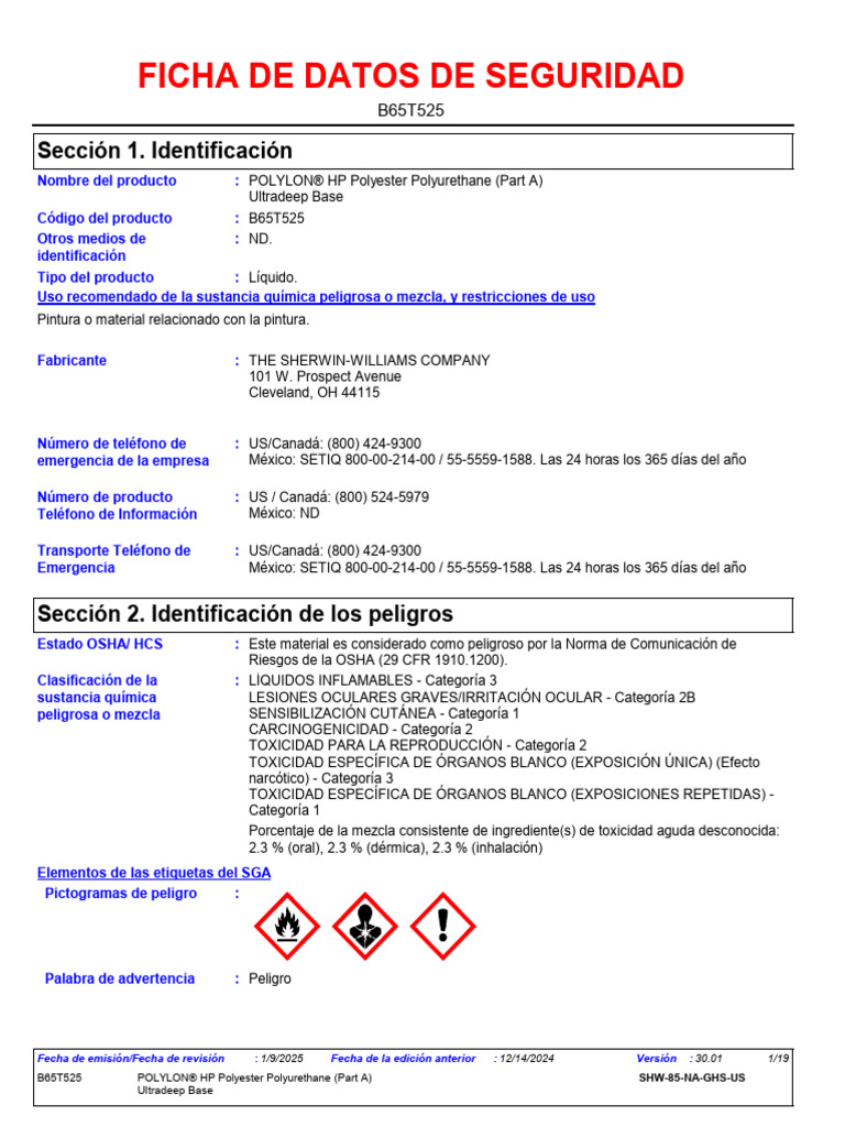 Ficha de Seguridad Polylon HP | PDF | Agua | Dióxido de carbono