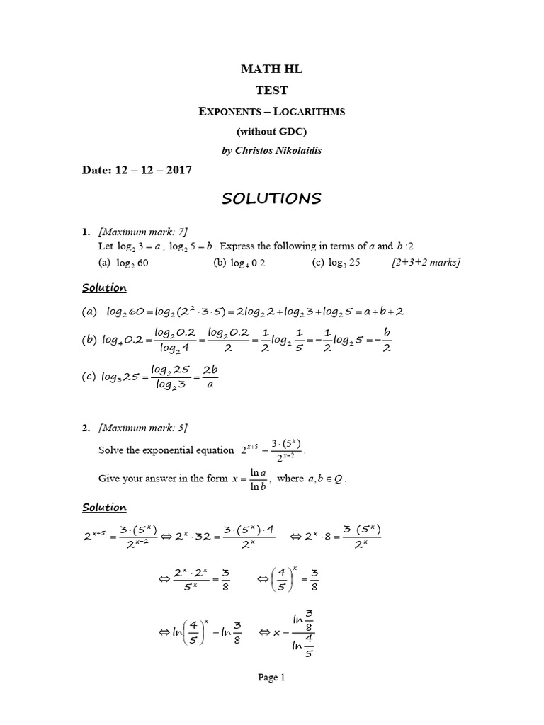 TEST 3. Exponents-Logarithms (SOLUTIONS) | PDF | Logarithm | Discrete ...