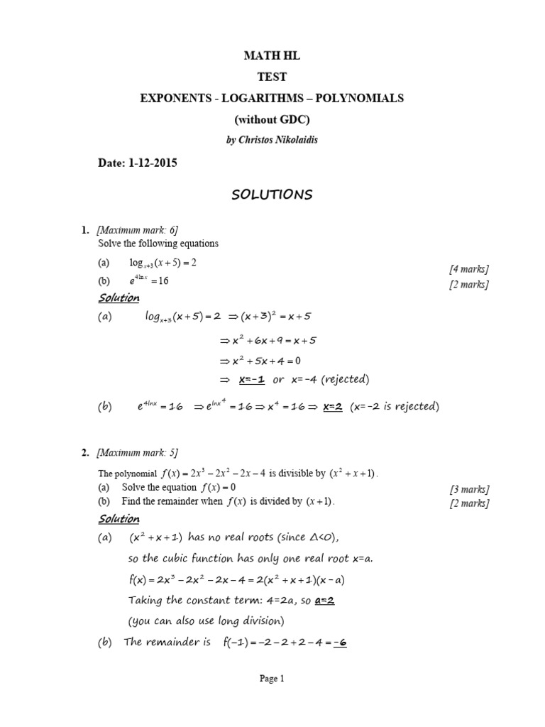 TEST 2. Exponents-Logarithms-Polymomials (SOLUTIONS) | PDF ...