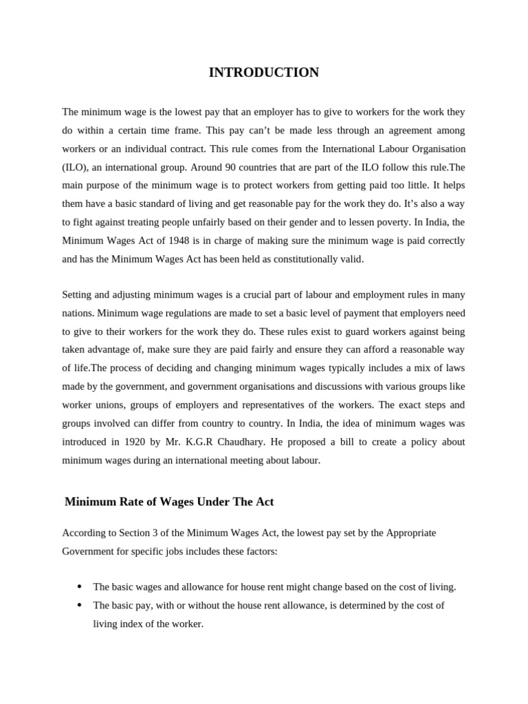 INTRODUCTIONThe Minimum Wage Is The Lowest Pay That An Emplo | PDF ...