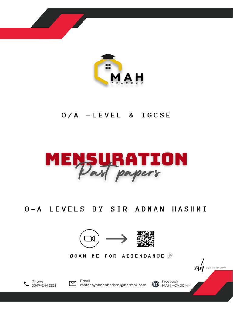 UNSOLVED Mensuration Past Paper Worksheet - Adnan Hashmi - MAH ACADEMY ...