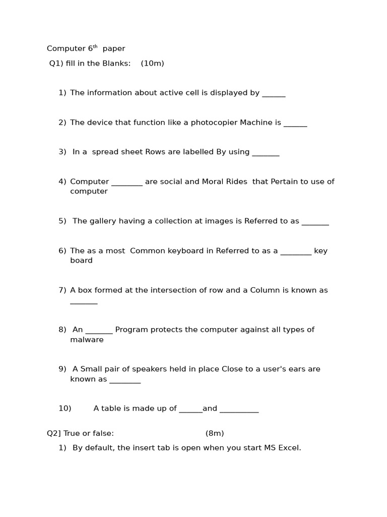 Computer 6th Paper 2024 | PDF