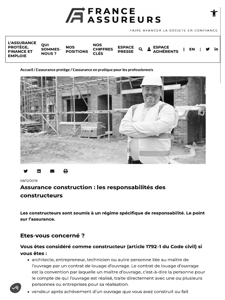 Assurance Construction Les Responsabilités Des Constructeurs | PDF