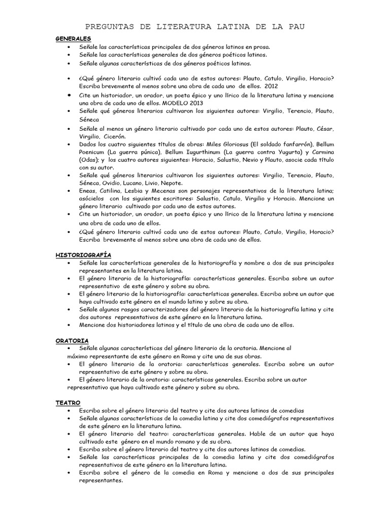Preguntas de Latin Literatura Pau | PDF | Literatura latina | Virgilio