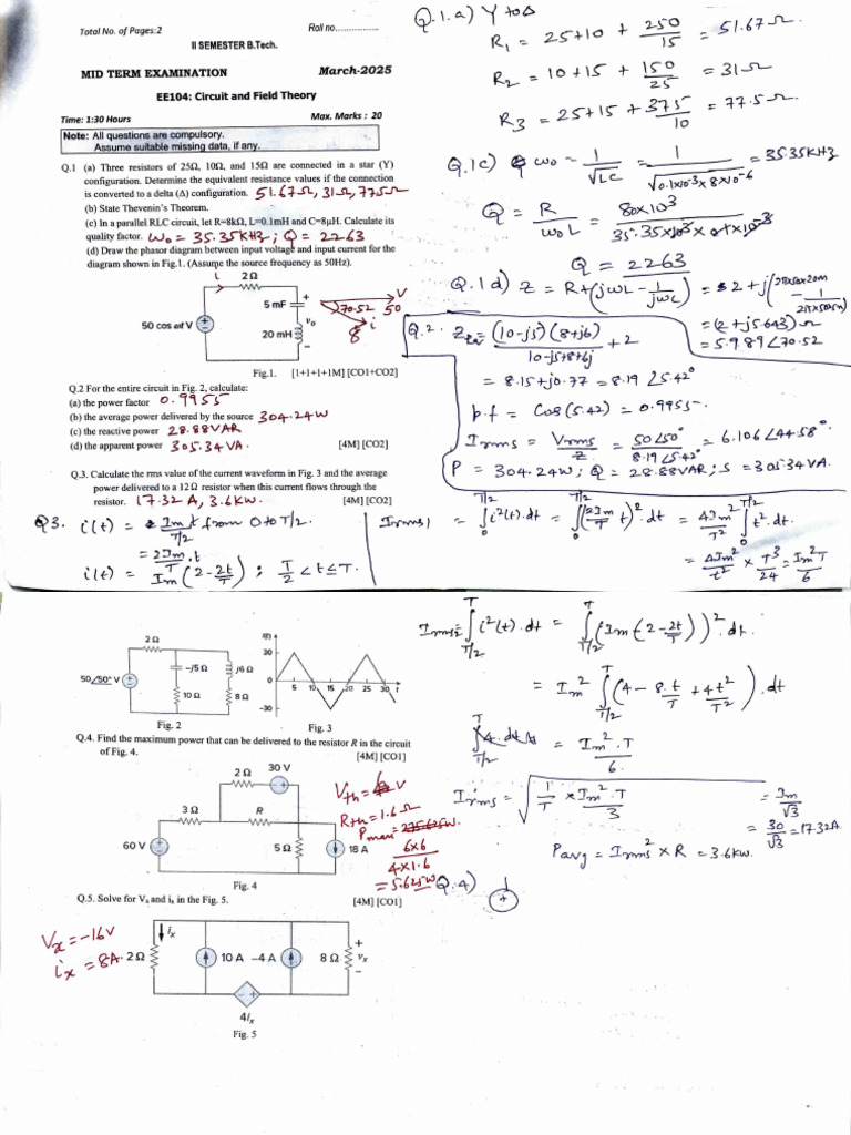 Answers CFT Mid Sem | PDF | Electrical Circuits | Electrical Engineering