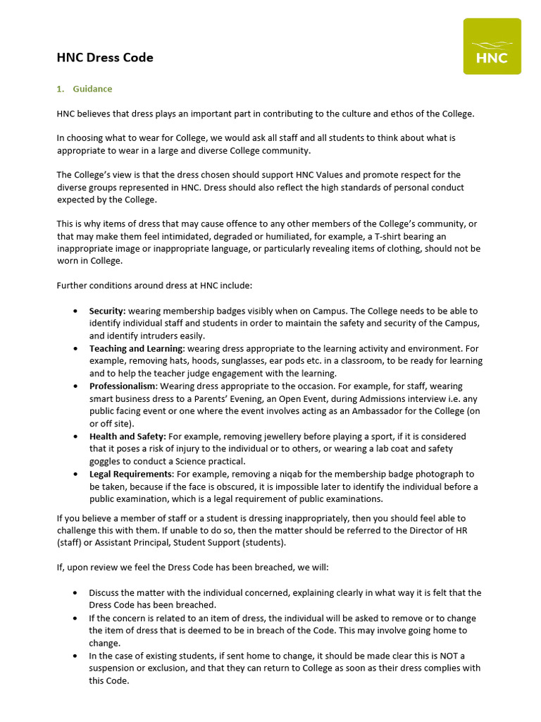 HNC Dress Code Guidelines | PDF | Clothing