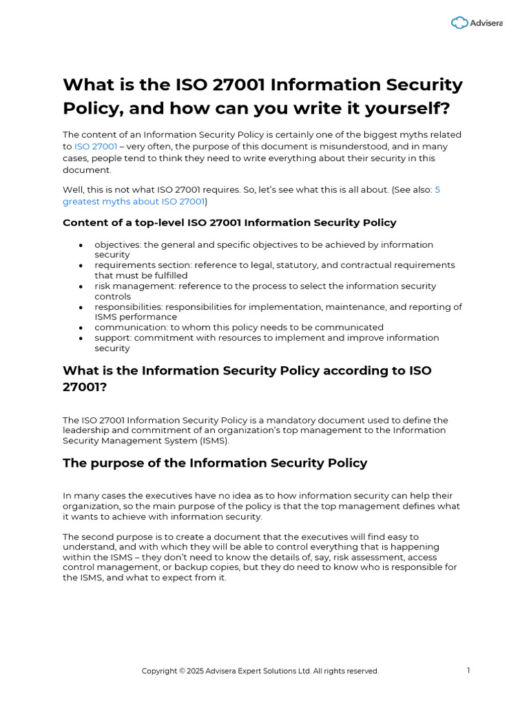 What is the ISO 27001 Information Security Policy, And How Can You Write It Yourself.pdf | PDF ...