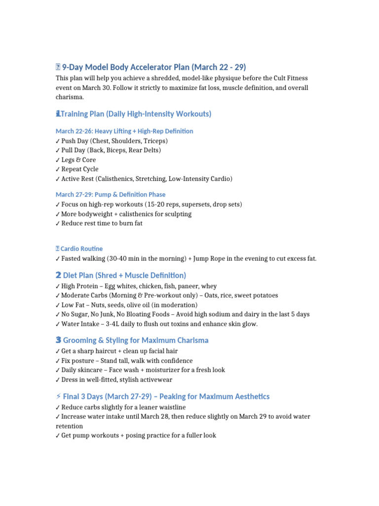 9 Day Model Body Accelerator Plan | PDF