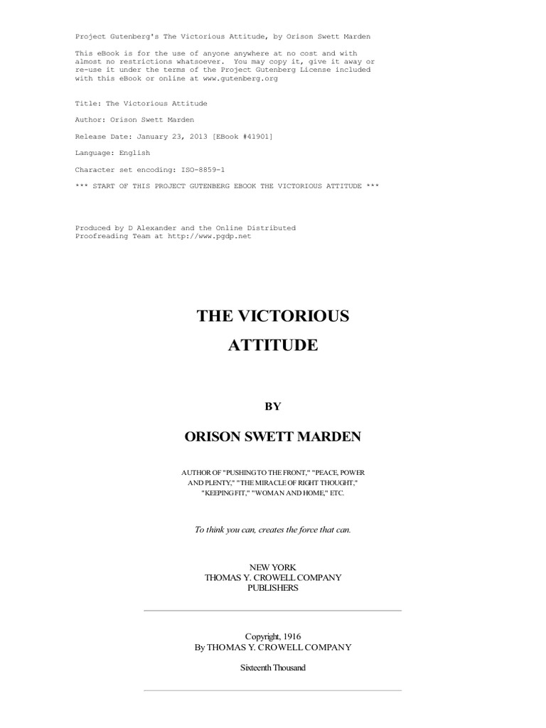 The Victorious Attitude by Orison Swett Marden - PDF Room | PDF | Faith | Gambling