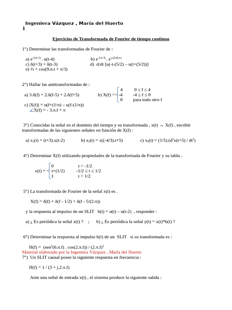 Ejercicios de Transf. de Fourier de T. Continuo | PDF | Análisis matemático | Matemáticas Aplicadas