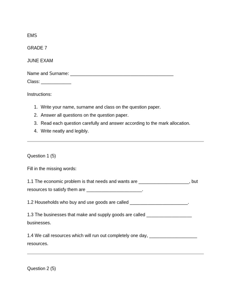 Grade 7 EMS June Exam 2025 | PDF | Taxes | Government Budget Balance