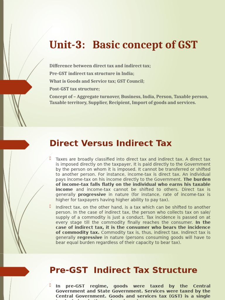 Unit 3 - Basic Concept of GST | PDF | Taxes | Value Added Tax