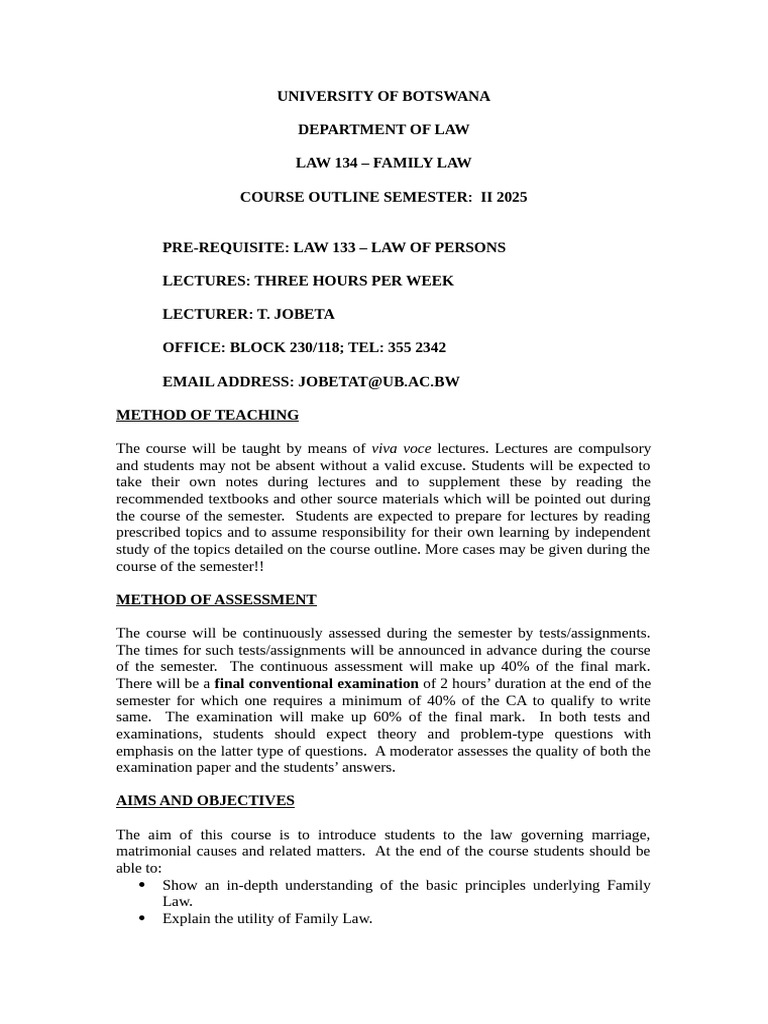 Family Law Course Outline 2025 | PDF | Annulment | Marriage