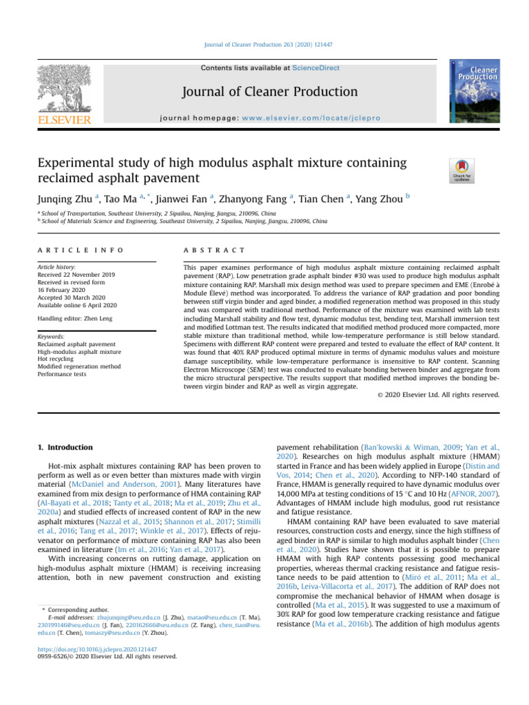 High Modulus Asphalt with Reclaimed Pavement | PDF | Scanning Electron ...