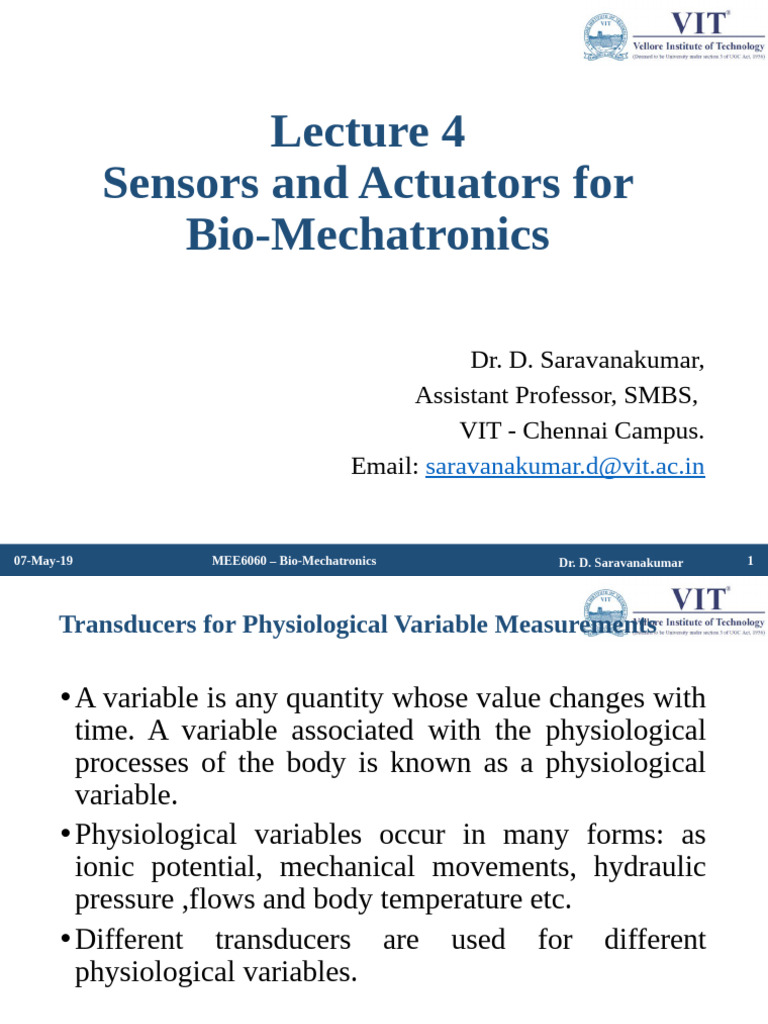 Lecture 4 - Sensors and Actuators For Bio-Mechatronics | PDF | Flow ...