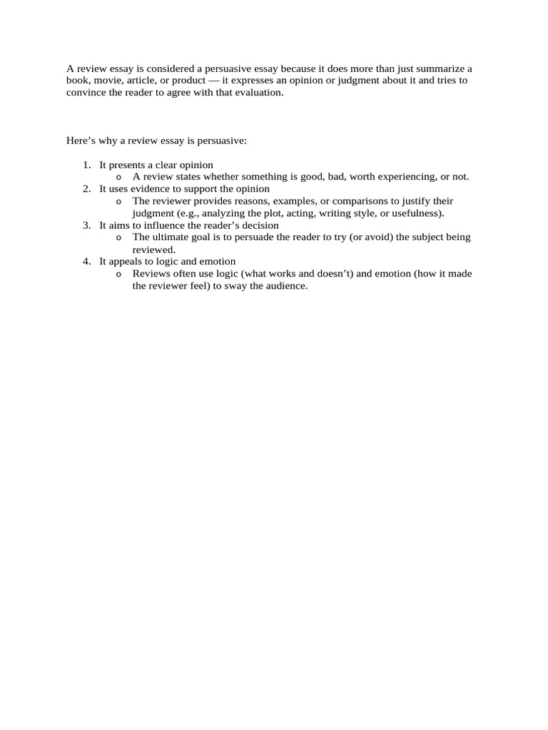 Review Essay Criteria | PDF